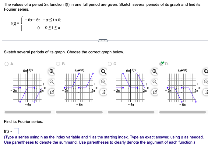 Solved The values of a period 2π function f(t) in one full | Chegg.com