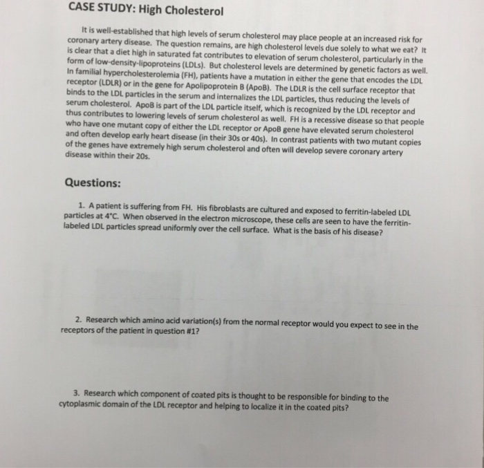 Solved CASE STUDY: High Cholesterol It is well-established | Chegg.com