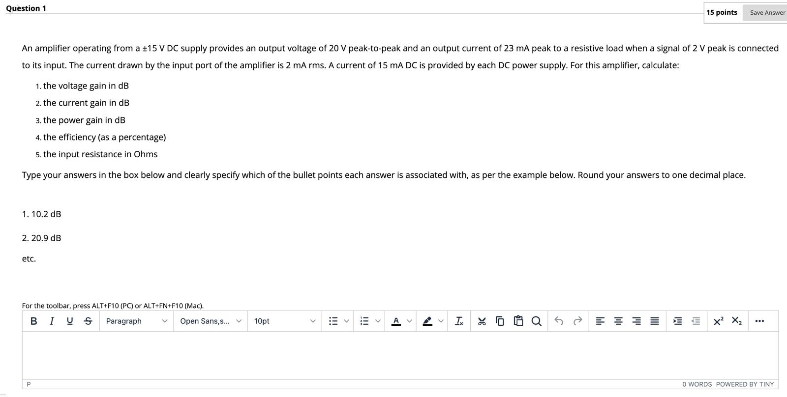 Solved An amplifier operating from a ±15 VDC supply provides | Chegg.com