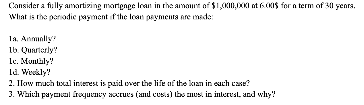 Solved Consider a fully amortizing mortgage loan in the | Chegg.com