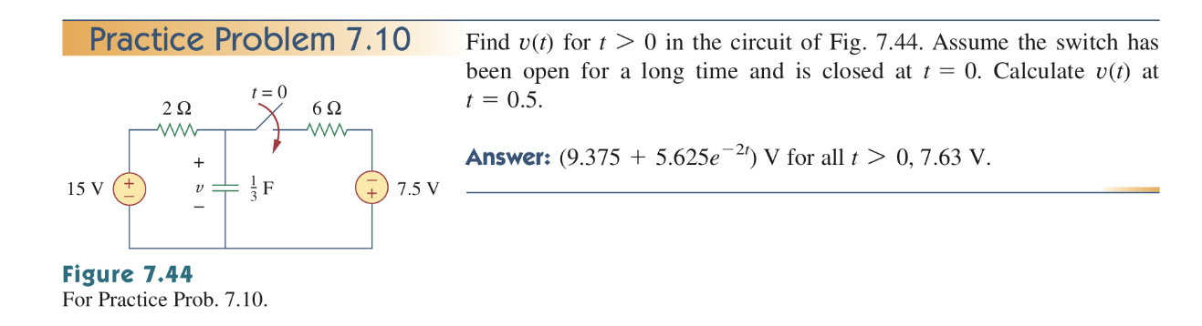 Solved Practice Problem 7.10 Find v(t) for t>0 in the | Chegg.com