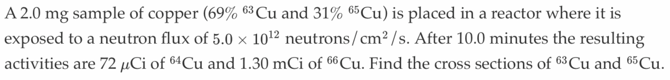 Solved A 2.0 mg sample of copper (69% 63 Cu and 31% 65Cu) is | Chegg.com