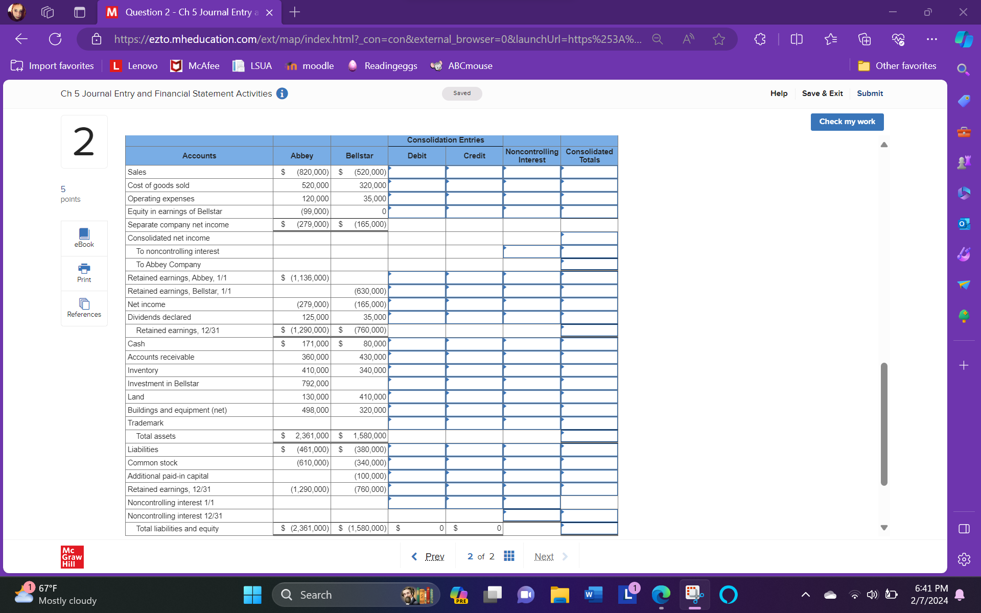 The individual financial statements for Abbey Company | Chegg.com