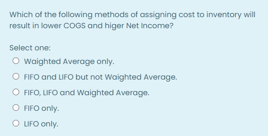 Solved Which of the following methods of assigning cost to | Chegg.com