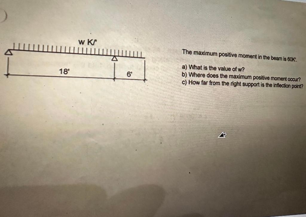 Solved The maximum positive moment in the beam is 60 K. a) | Chegg.com