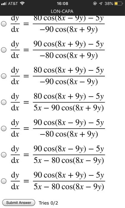 Solved nl AT&T令 16:08 38% LON-CAPA Use implicit | Chegg.com