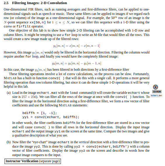 Solved 2.5 Filtering Images: 2-D Convolution One-dimensional | Chegg.com
