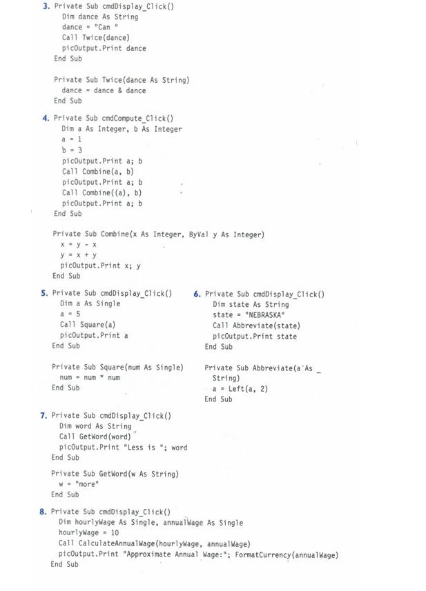 Solved 3. Private Sub cmdDisplay_Click() Dim dance As String | Chegg.com