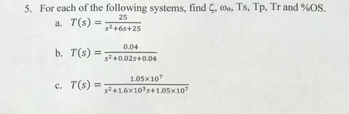 Solved 0n Ts, Tp, Tr and %OS. For each of the following | Chegg.com
