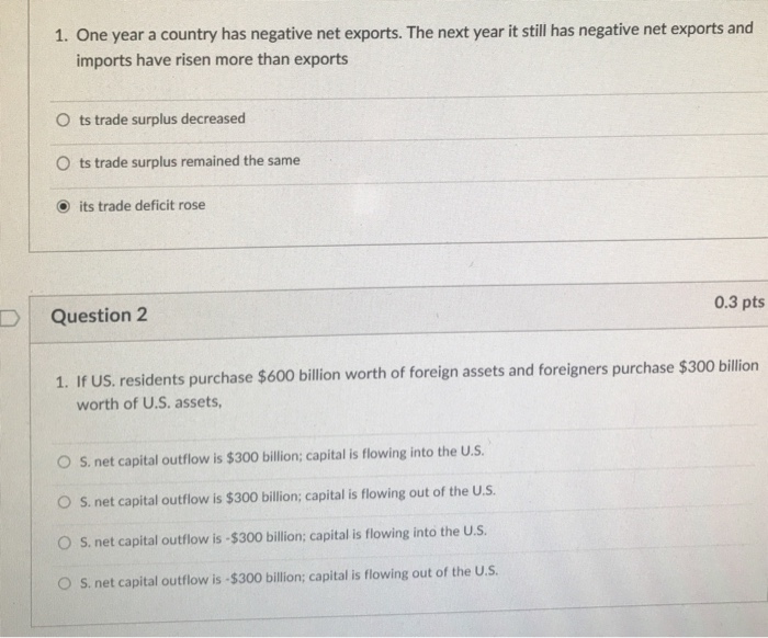 Solved One year a country has negative net exports. The next | Chegg.com