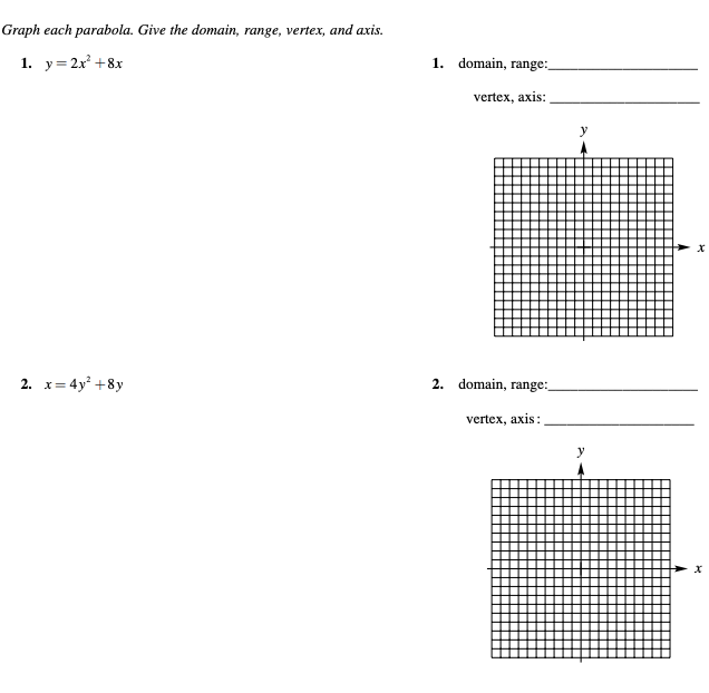 Solved Graph each parabola. Give the domain, range, vertex, | Chegg.com