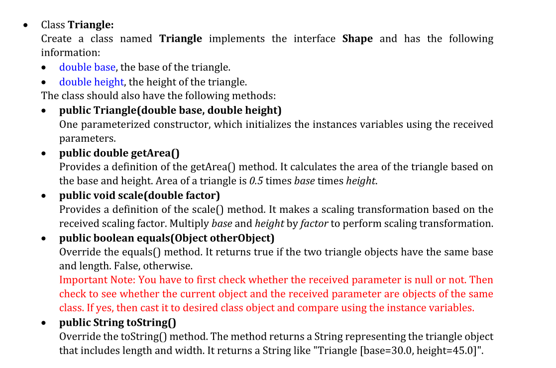 Solved . . . . Interface Shape: Create an interface named | Chegg.com