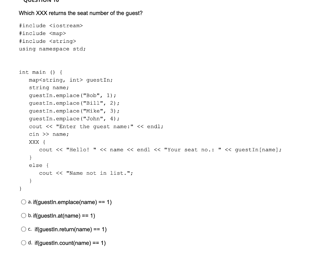 Solved Which XXX returns the seat number of the guest? | Chegg.com