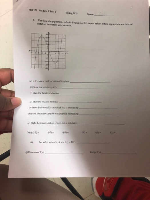 Solved Mat 171 Module 1 Test 1 Spring 2019 Name 1. The | Chegg.com
