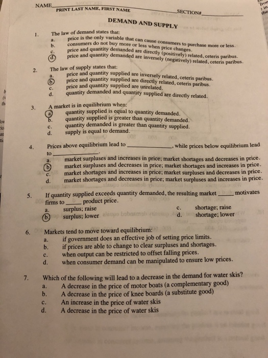 Solved NAME PRINT LAST NAME, FIRST NAME SECTION MARKET | Chegg.com