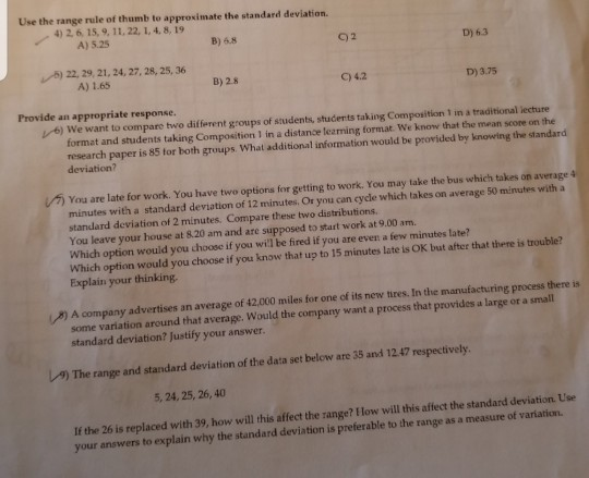 Solved Use the range rule of thumb to approximate the | Chegg.com