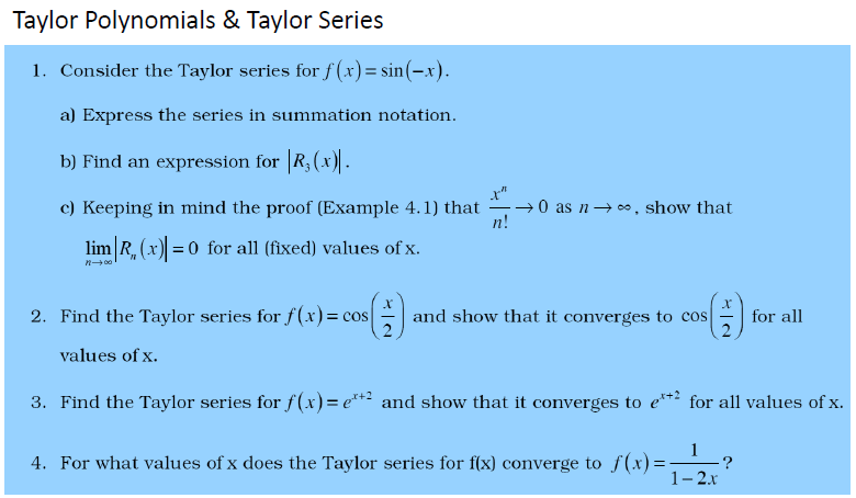 Solved Taylor Polynomials & Taylor Series 1. Consider the | Chegg.com