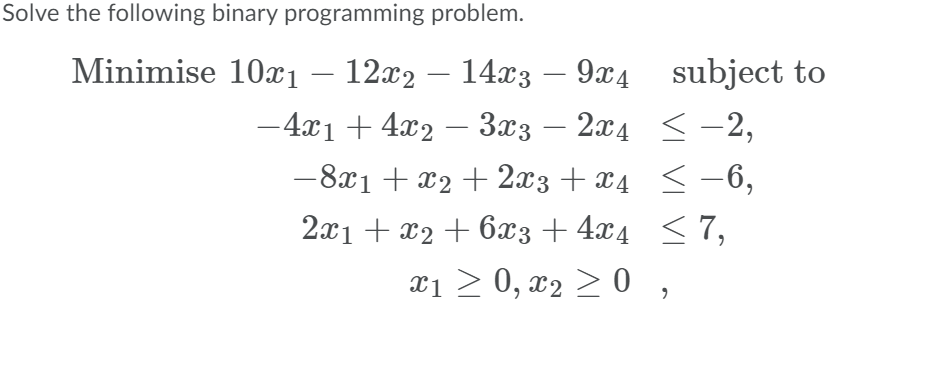 Solved Solve the following binary programming problem. | Chegg.com