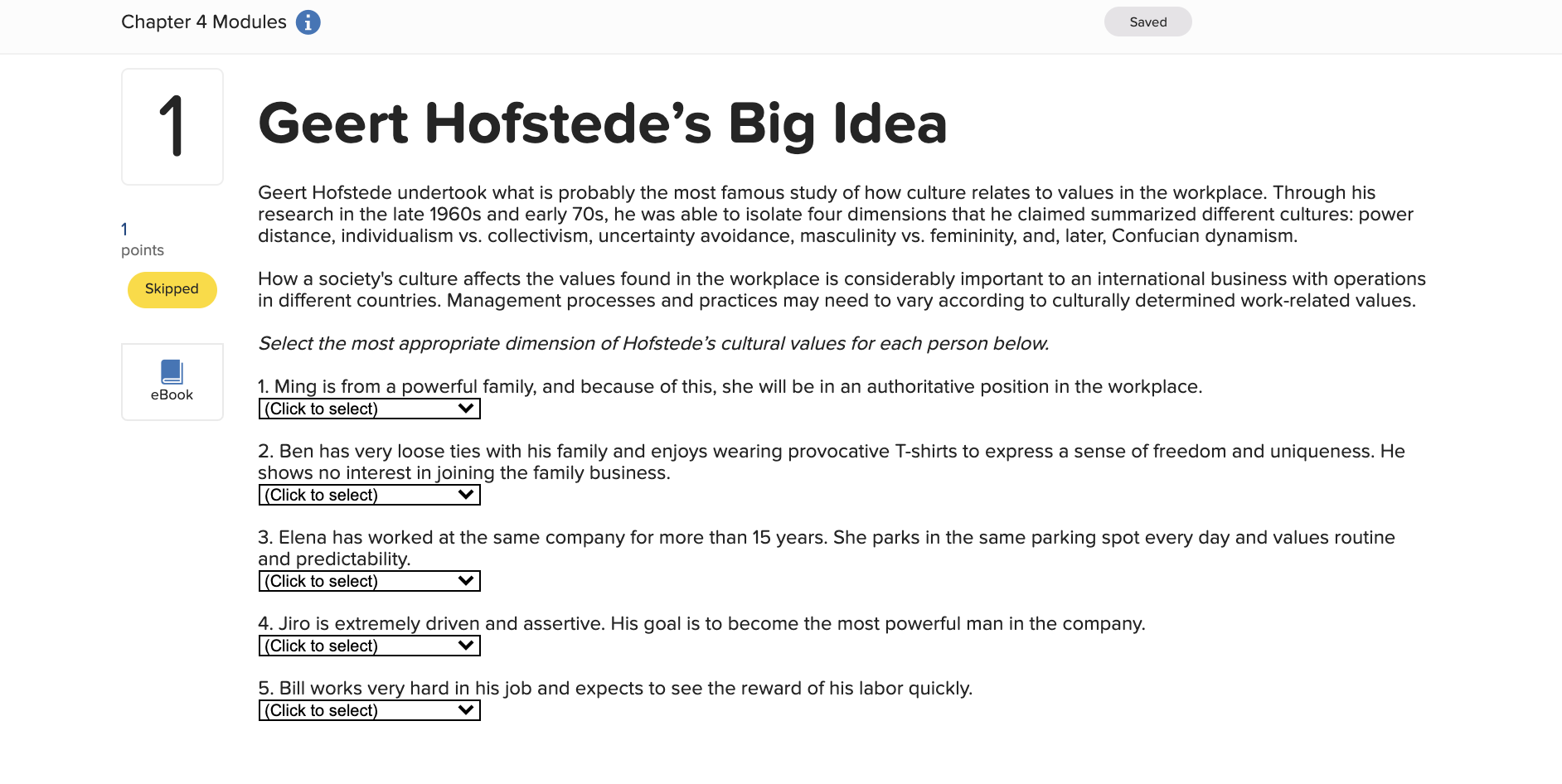 Solved Chapter 4 Modules Saved 1 Geert Hofstede's Big Idea | Chegg.com
