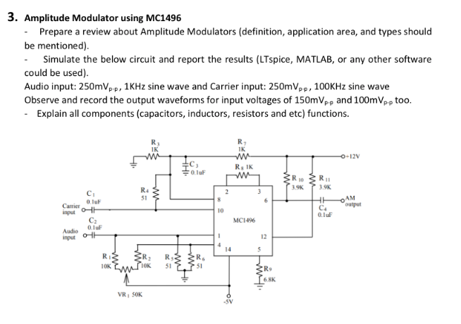 Solved 3. Amplitude Modulator using MC1496 - Prepare a | Chegg.com