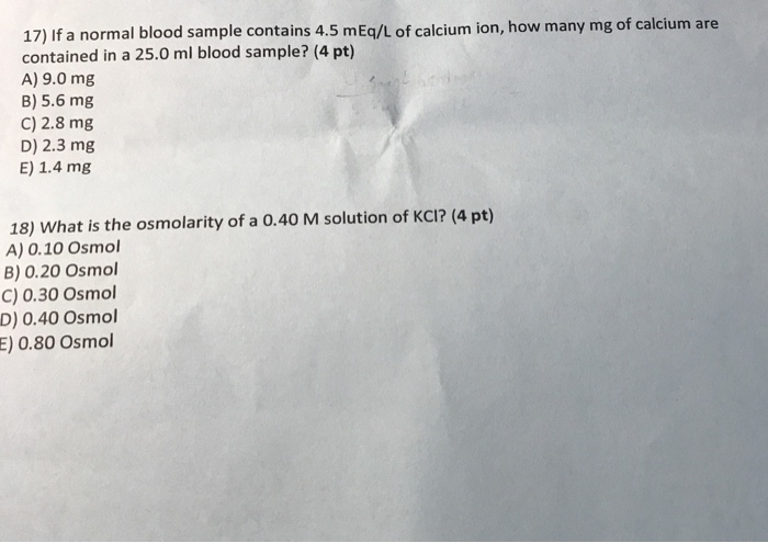 Solved If a normal blood sample contains 4.5 mEq/L of | Chegg.com