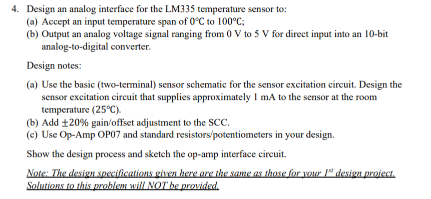 Solved 4. Design an analog interface for the LM335 | Chegg.com