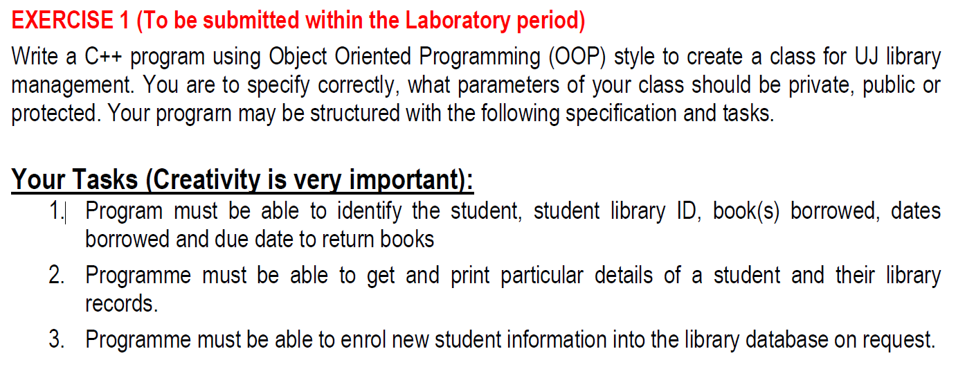 Solved EXERCISE 1 (To be submitted within the Laboratory | Chegg.com