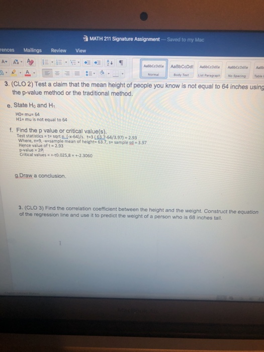 Solved MATH 211 Signature Assignment-Saved to my Mac rences | Chegg.com