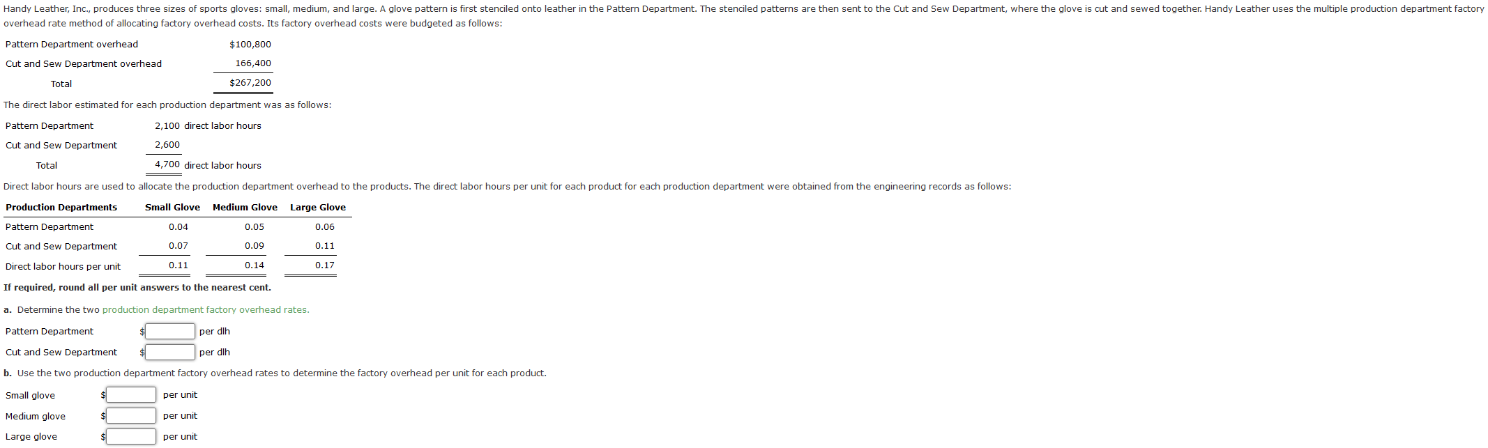 Solved a. Determine the two production department factory | Chegg.com