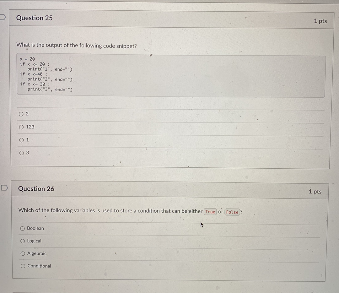 Solved Question 25 What is the output of the following code | Chegg.com