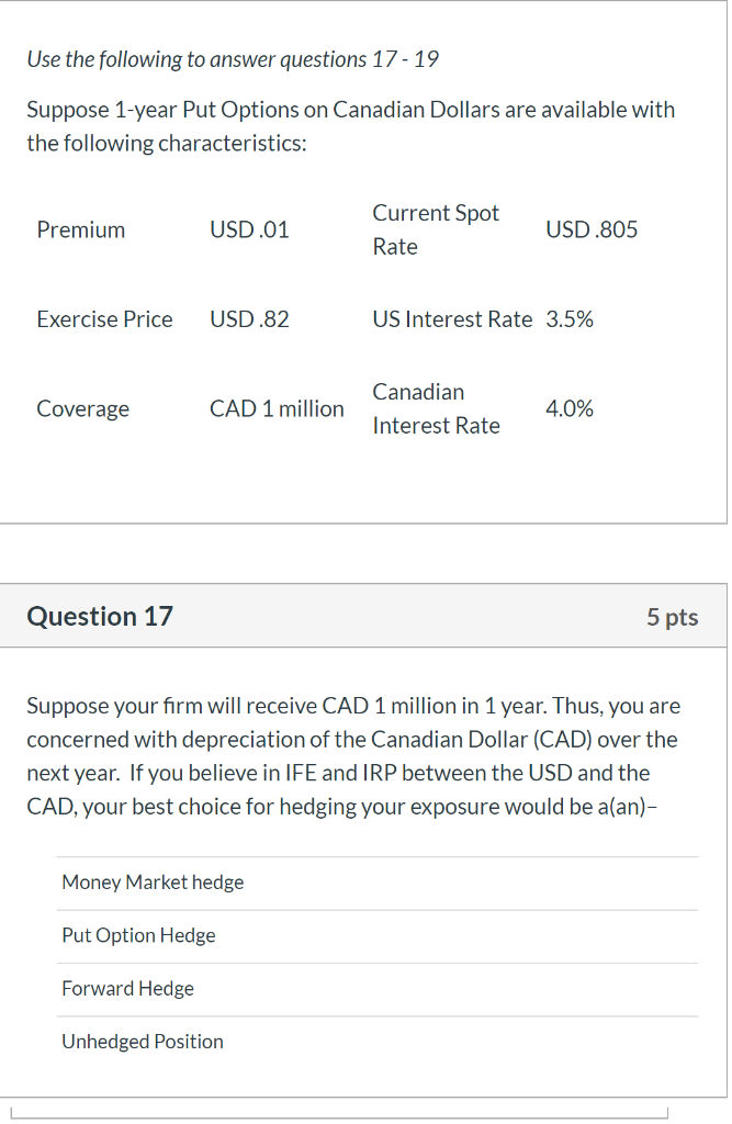Solved Use the following to answer questions 17 - 19 Suppose | Chegg.com
