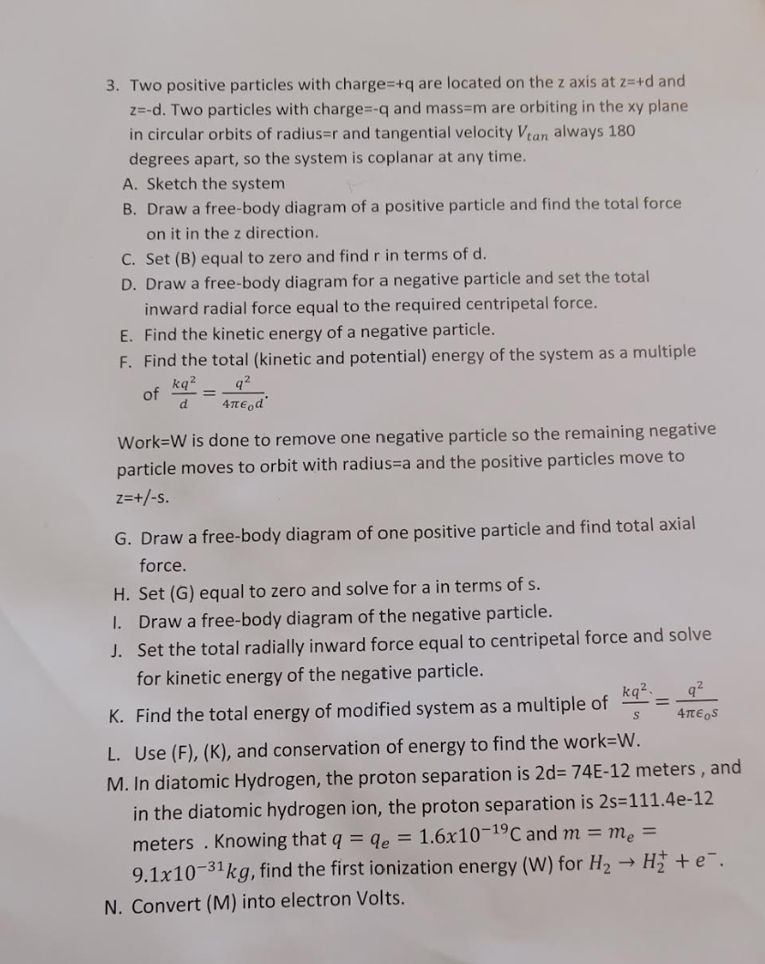 Solved 3. Two positive particles with charge =+q are located | Chegg.com