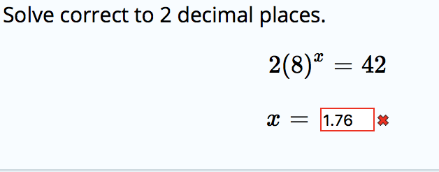 Solved Solve correct to 2 decimal places. 2(8) 42 C =1.76 | Chegg.com