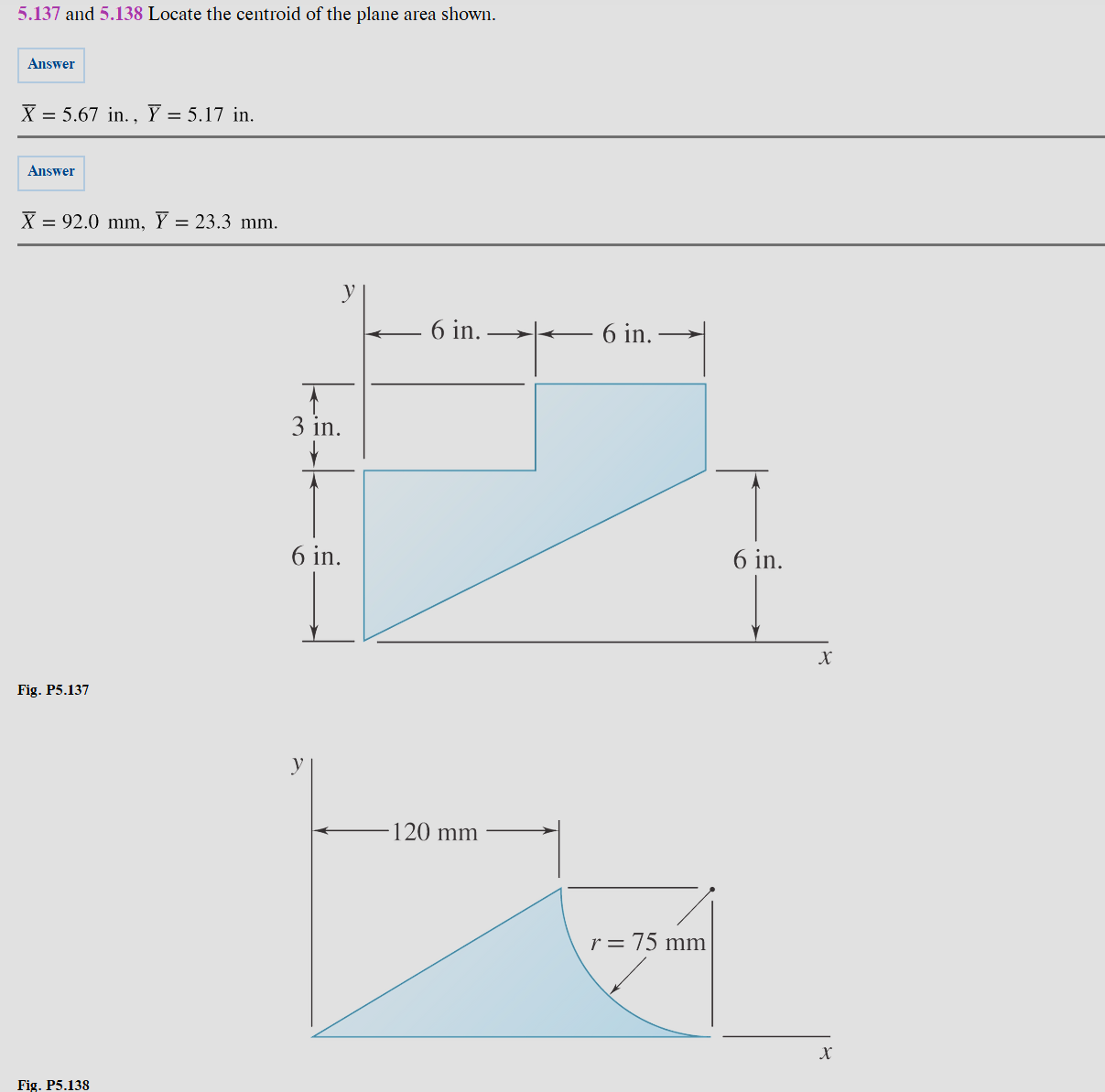 Solved 5.137 and 5.138 Locate the centroid of the plane area | Chegg.com