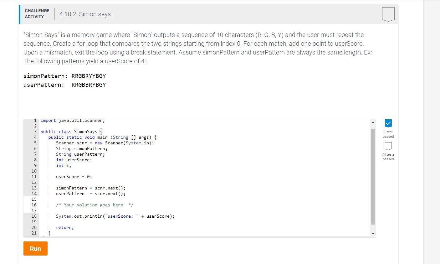 Solved CHALLENGE ACTIVITY 4.10.2: Simon says. "Simon Says" | Chegg.com