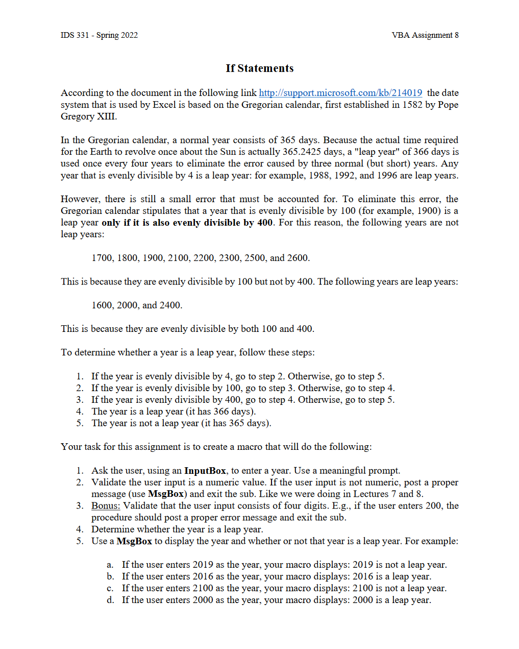 IDS 331 - Spring 2022 VBA Assignment 8 Note: you can | Chegg.com