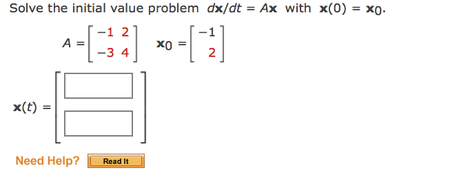 Solved Solve the initial value problem dx/dt = Ax with x(0) | Chegg.com
