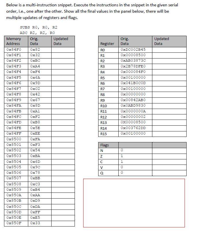Solved Below is a multi-instruction snippet. Execute the | Chegg.com
