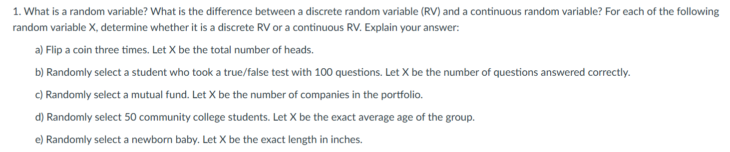 Solved by an EXPERT What is ﻿a random variable? What is ﻿the difference | Chegg.com