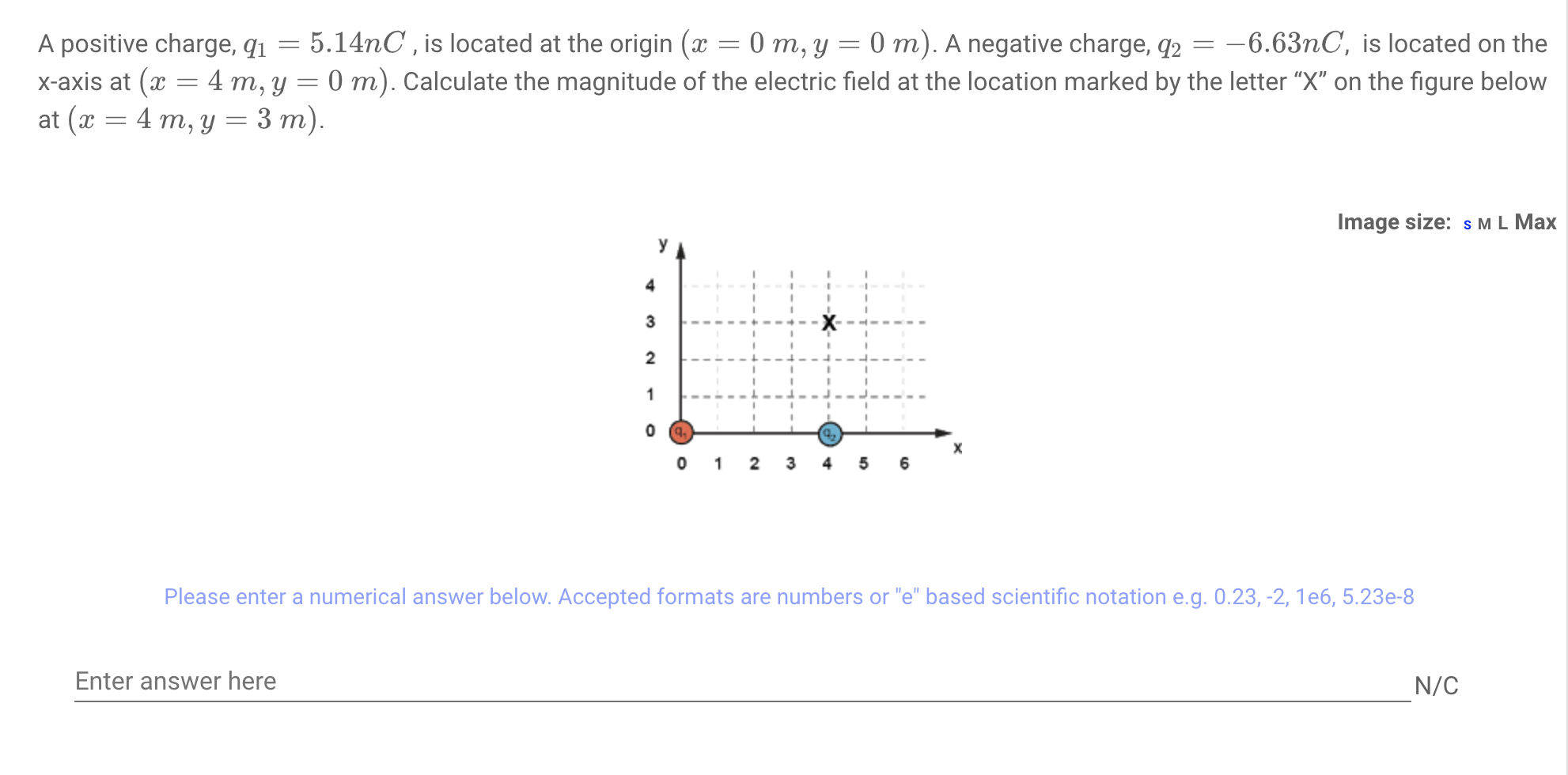 Solved A positive charge, q1 = 5.14nC , is located at the | Chegg.com