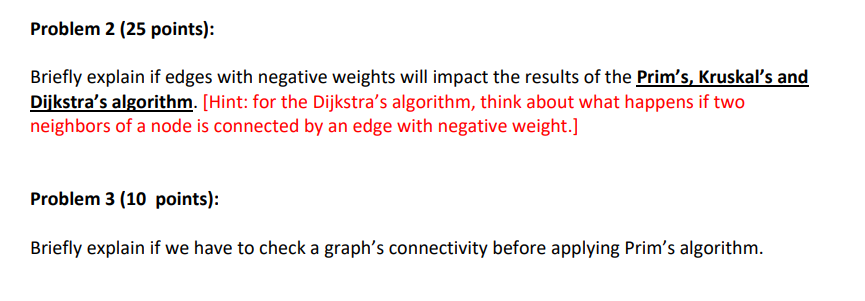 Briefly explain if edges with negative weights will | Chegg.com