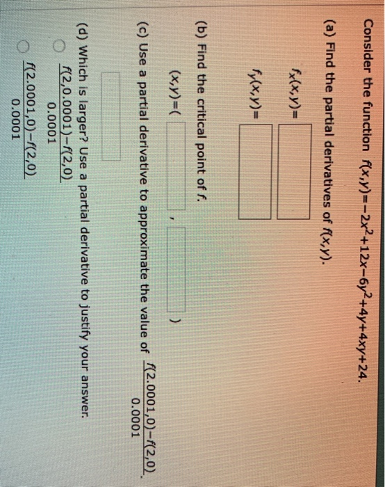 Solved Consider The Function F X Y 2x2 12x 6y2 4y 4xy 24