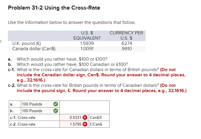 Solved Problem 31-2 Using the Cross-Rate Use the information | Chegg.com