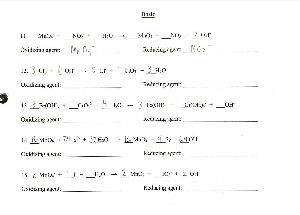 Solved Basic 11. MnO4 + NO2 + H2O MnO2 + NO3 + 2 OH | Chegg.com