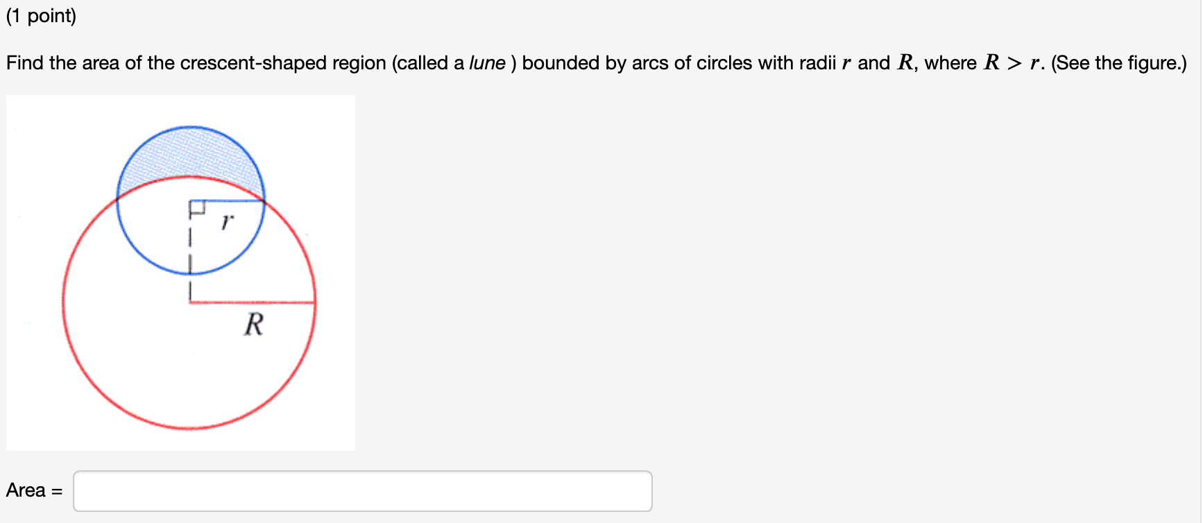 Solved Find the area of the crescent-shaped region (called a | Chegg.com