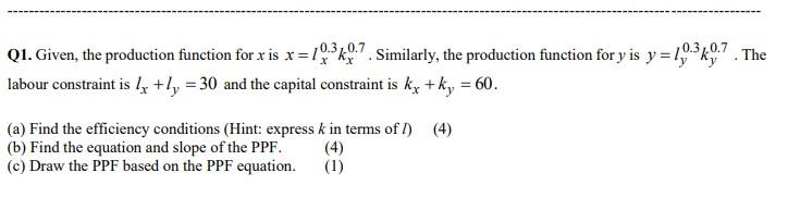 Solved The Q1. Given, the production function for x is x=1 | Chegg.com