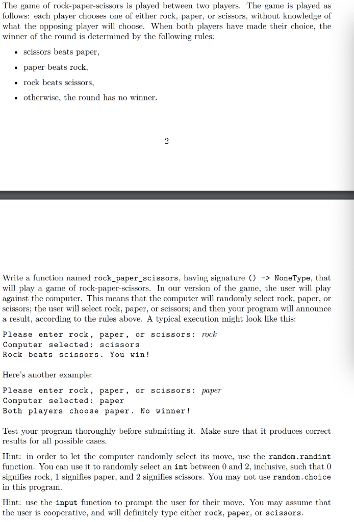 Solved The game of rock-paper-scissors is played between two | Chegg.com