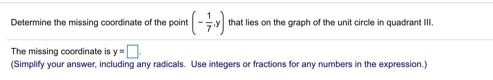 Solved Determine the missing coordinate of the point (+) | Chegg.com