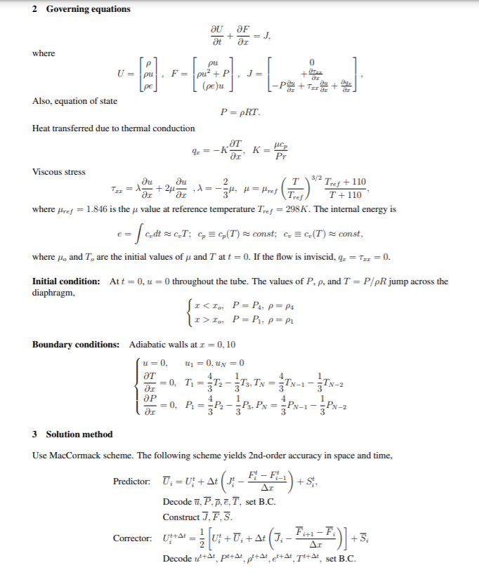 1 Shock Tube or Riemann Problem The shock tube | Chegg.com