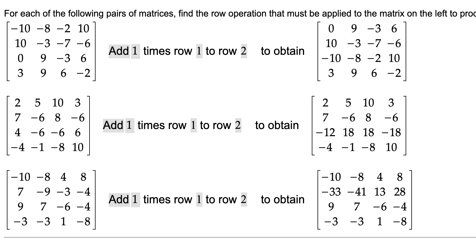 Solved For each of the following pairs of matrices, find the | Chegg.com